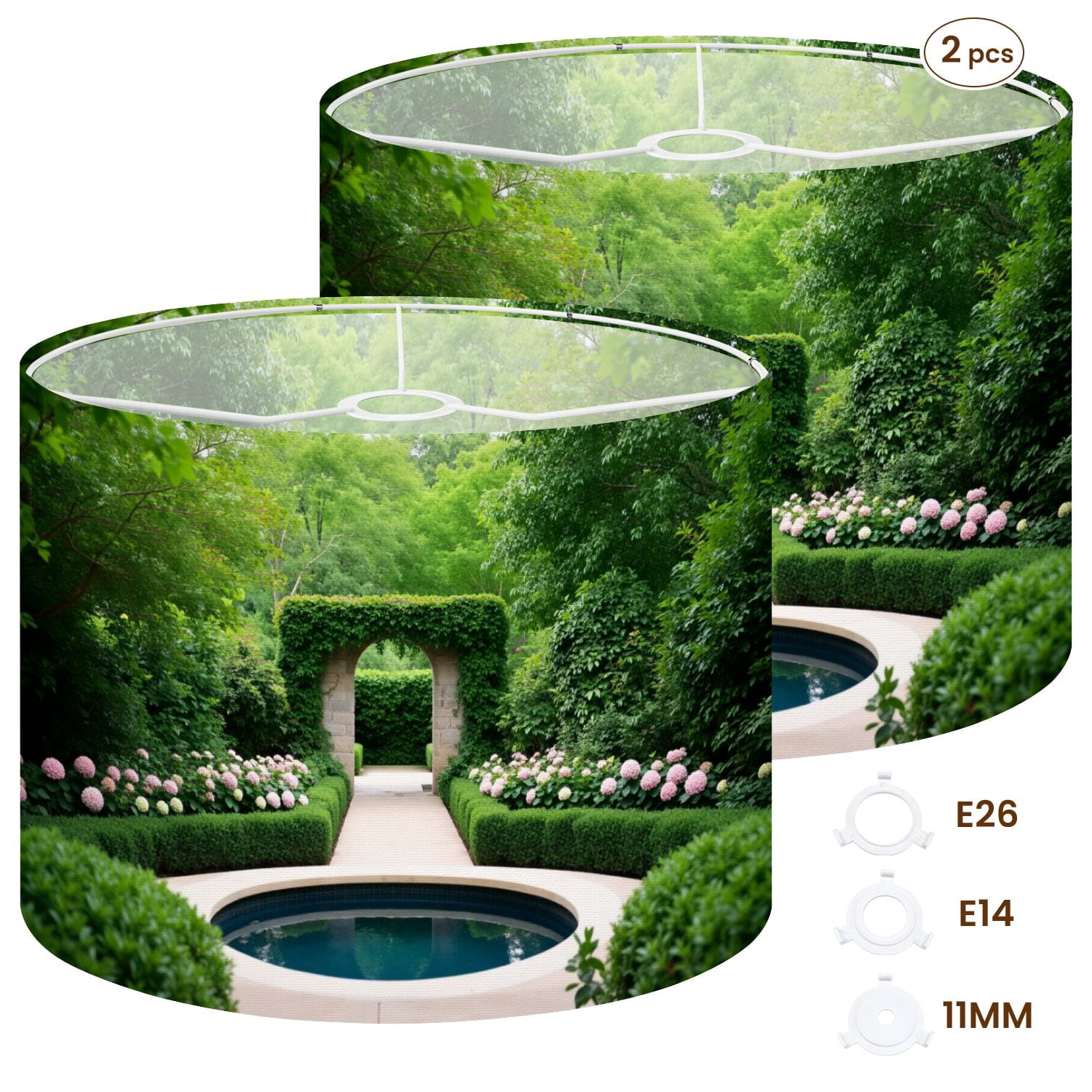 Boho Drum Lampshades 13"x13"x10" Tranquil Garden Path Greenery ...
