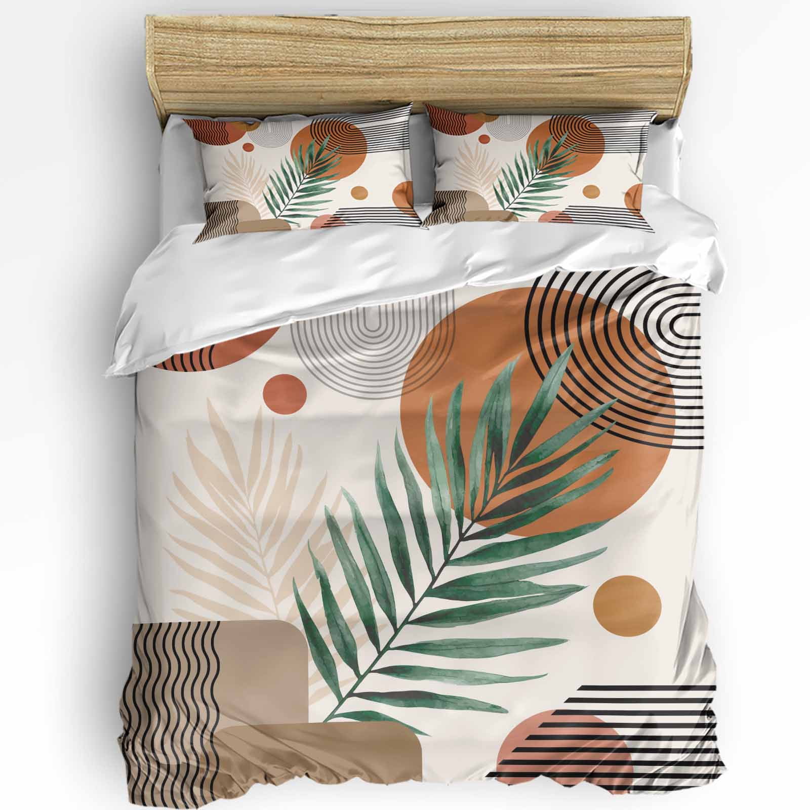 Boho Duvet Cover Full Size, Modern Abstract Art Leaves Cycle Stripes ...