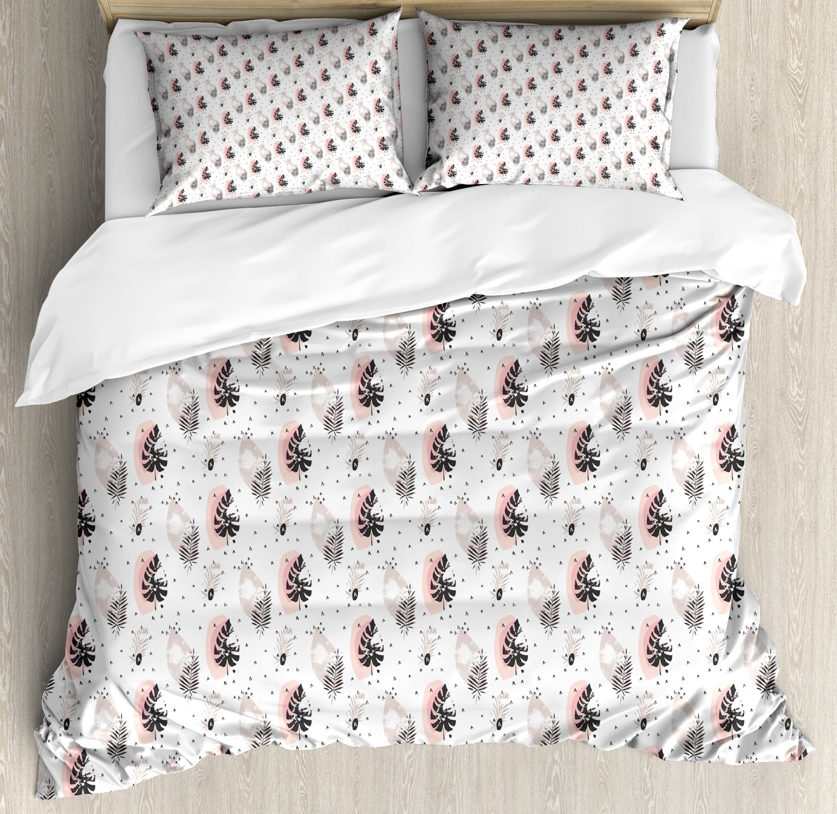 Boho Duvet Cover Set, Hand Drawn Tropical Leaves and Scandinavian ...