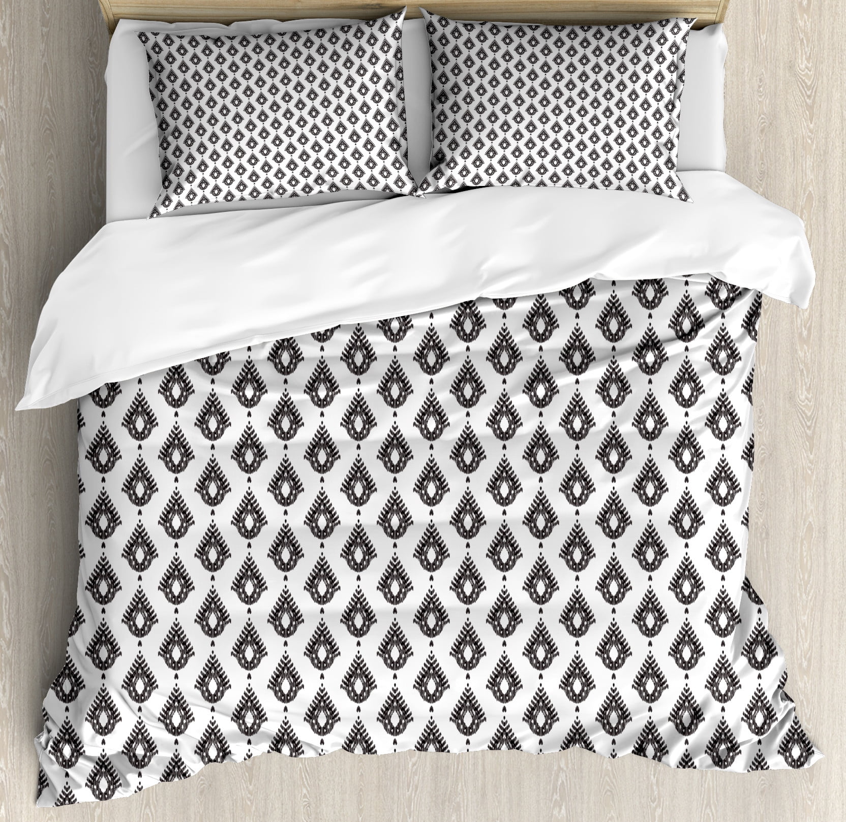 Boho Duvet Cover Set, Ikat Inspired Drop Motif in Monochrome Design ...