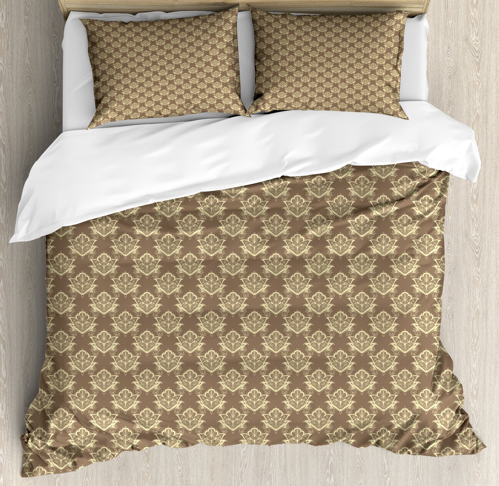 Boho Duvet Cover Set, Oriental Floral Motif in Earth Tones Vintage ...