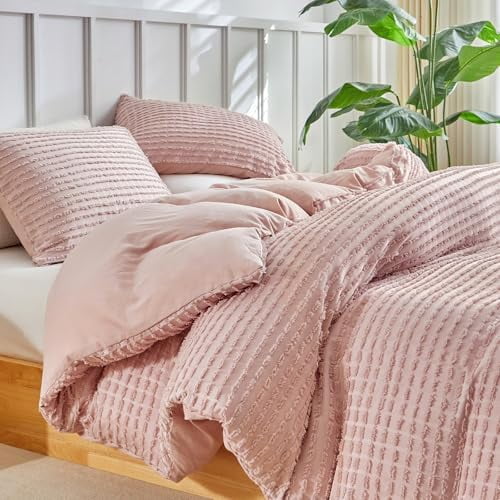 Boho Duvet Cover Set Queen Size, Pink Striped Duvet Cover Microfiber ...