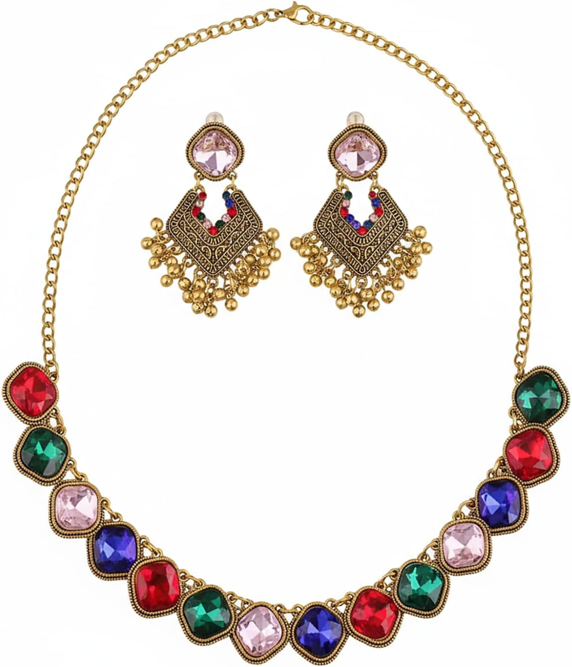 Boho Earrings Necklace Jewelry Set for Women Indian Bollywood Beaded ...