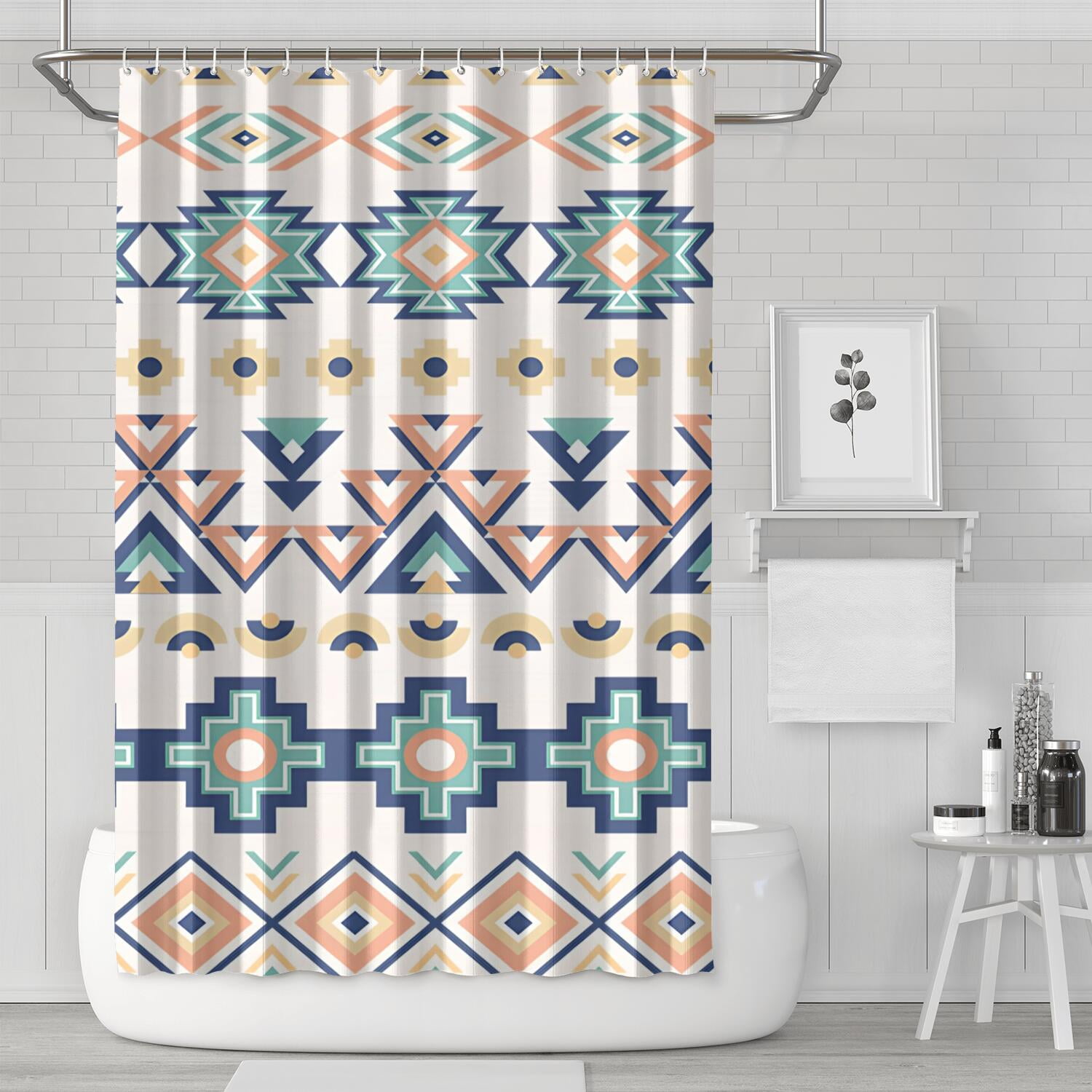 Boho Earth Tone Shower Curtain 72x72 Inches with Plastic Rings, Quick ...