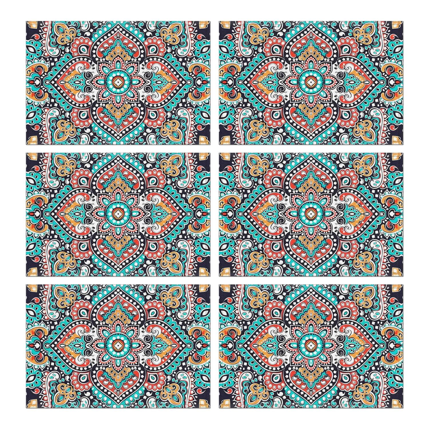 Boho Earthy Flax Placemats Set of 6, 12x18 Inch Artistic Tribal Vintage ...