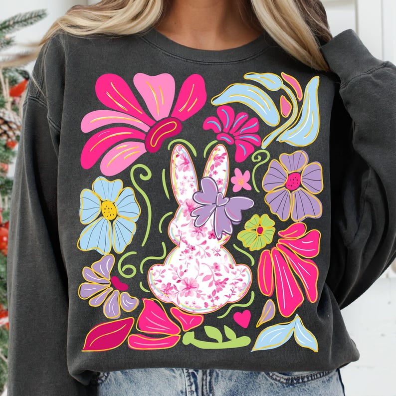 Boho Easter Bunny Sweatshirt, Floral Spring Design, Happy Easter Shirt ...
