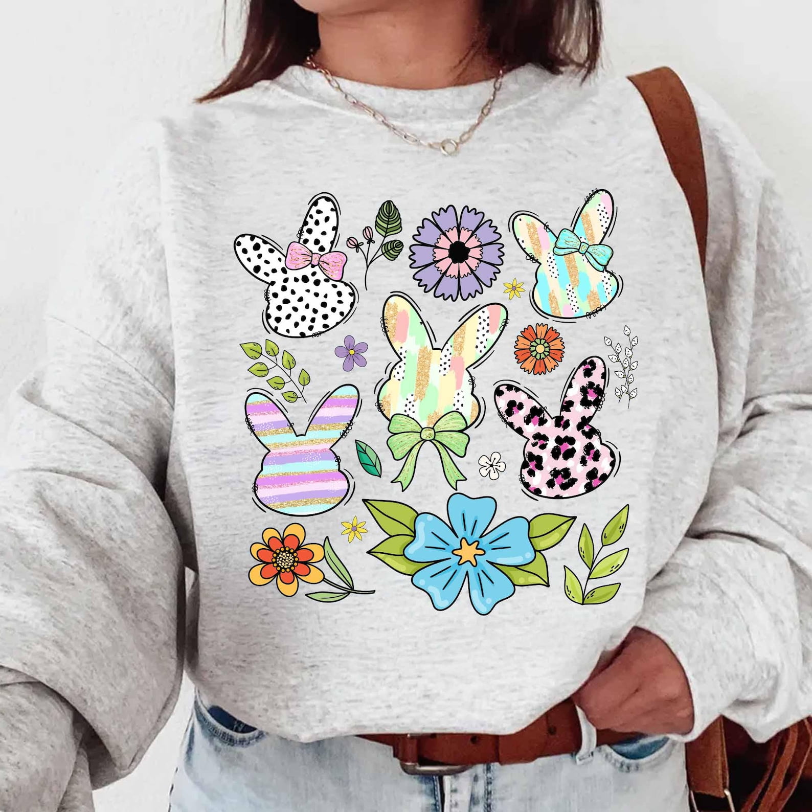 Boho Easter Bunny Sweatshirt, Spring Floral Chinoiserie Pullover, Grand ...