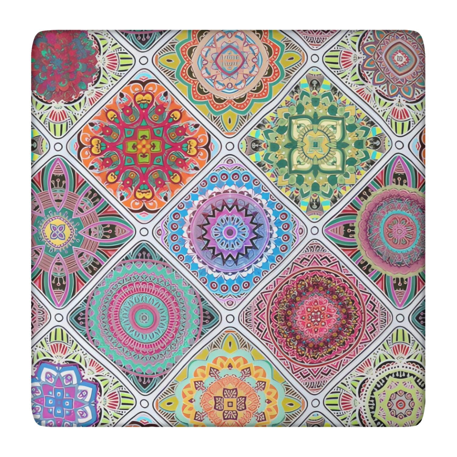 Boho Elastic Fitted Tablecloth - Square Table Cover with Snug Fit ...