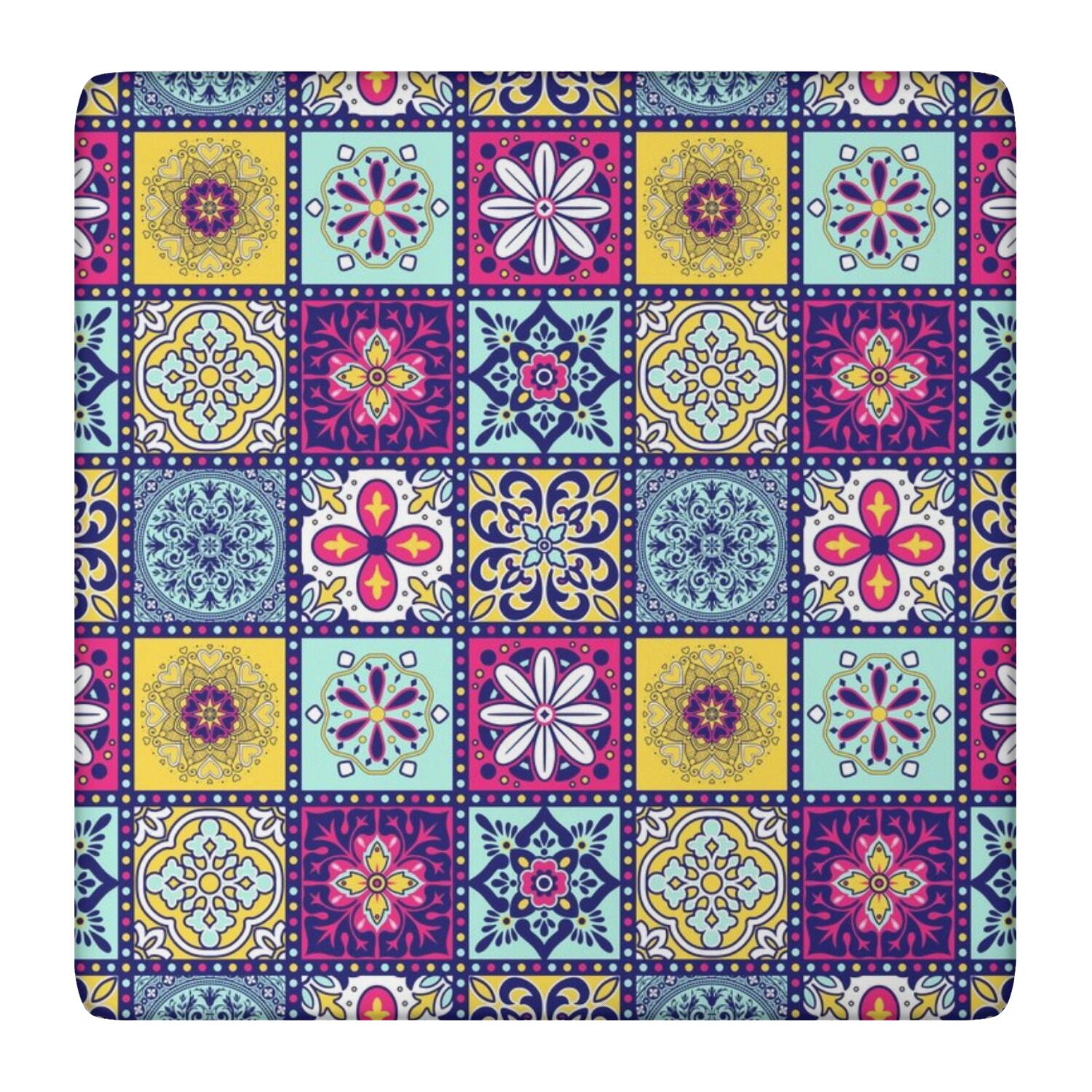 Boho Elastic Fitted Tablecloth - Square Table Cover with Snug Fit ...