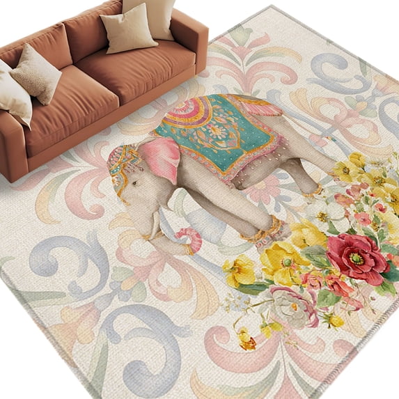 Boho Elephant Area Rug 8x10 Washable Rug Non Slip Farmhouse Ethnic ...