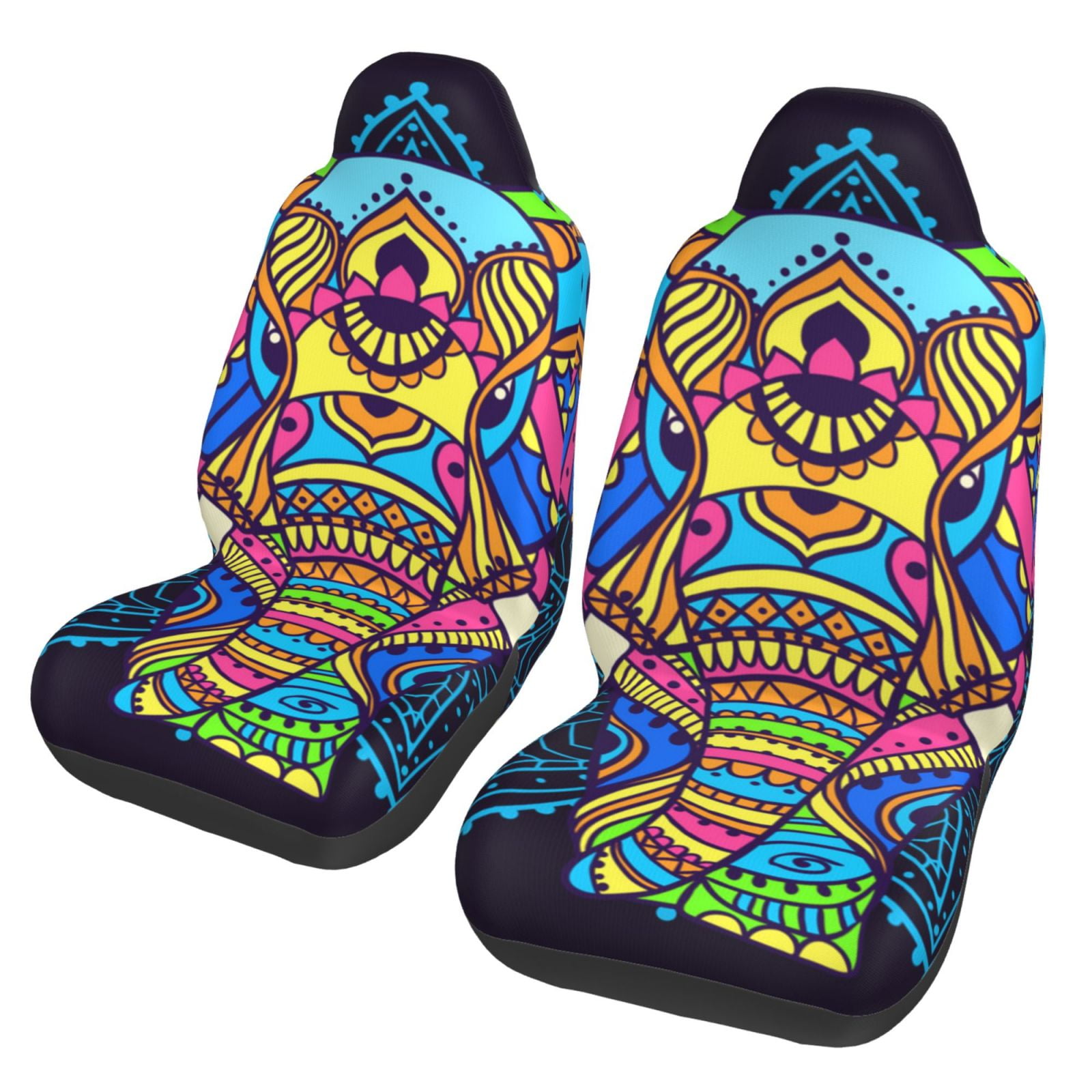 Boho Elephant Floral Psychedelic Car Seat Cover 2 Pcs Auto Front Bucket ...