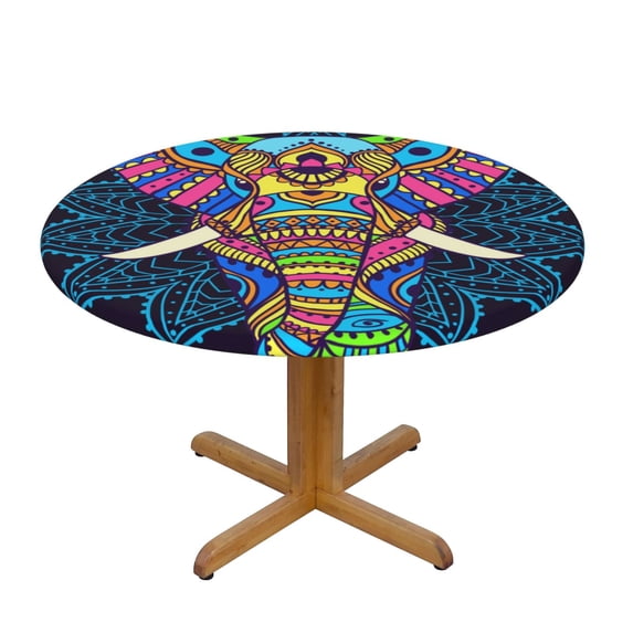 Boho Elephant Floral Psychedelic Fitted Round Tablecloth 90cm with ...