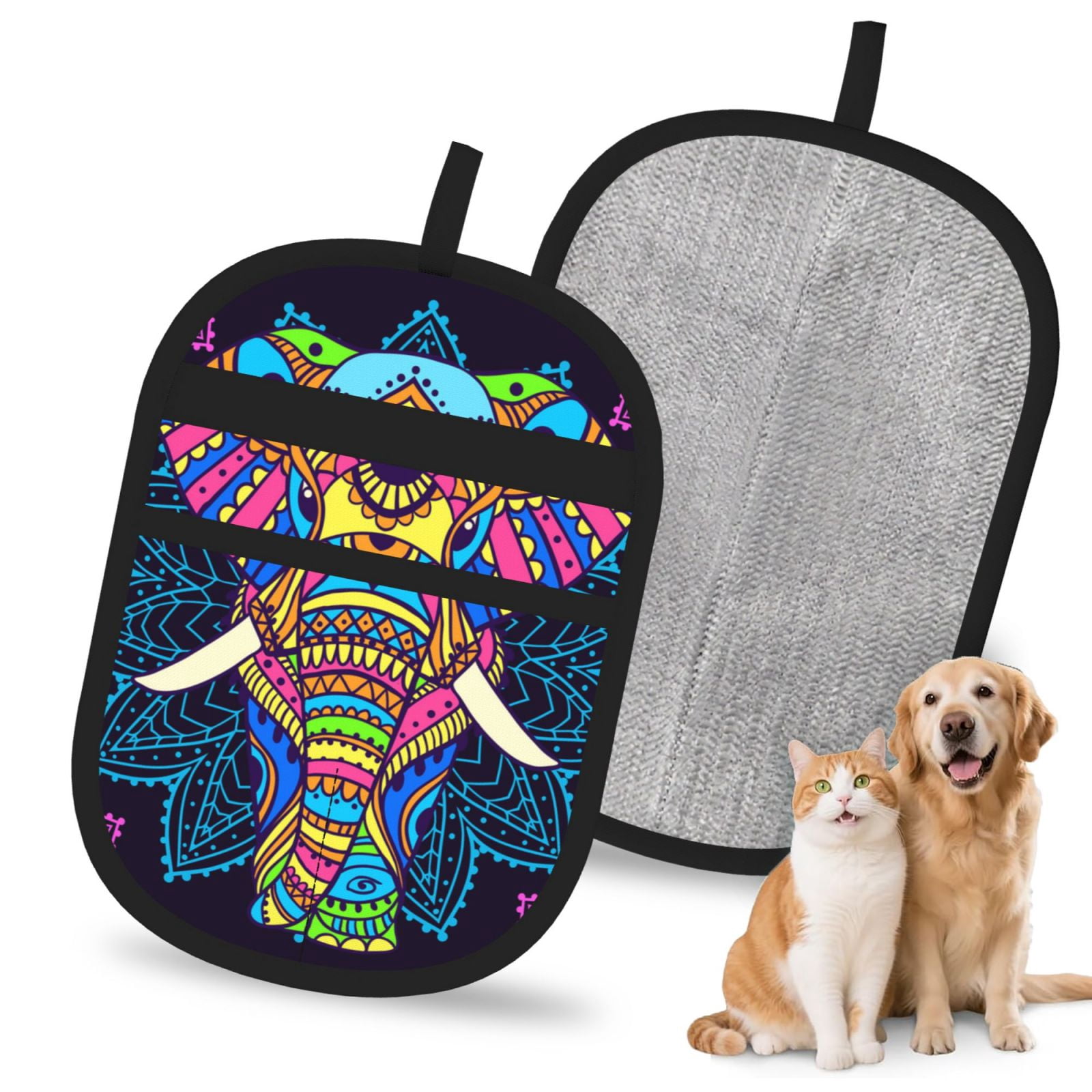 Boho Elephant Floral Psychedelic Pet Hair Remover Glove, Reusable Dog ...