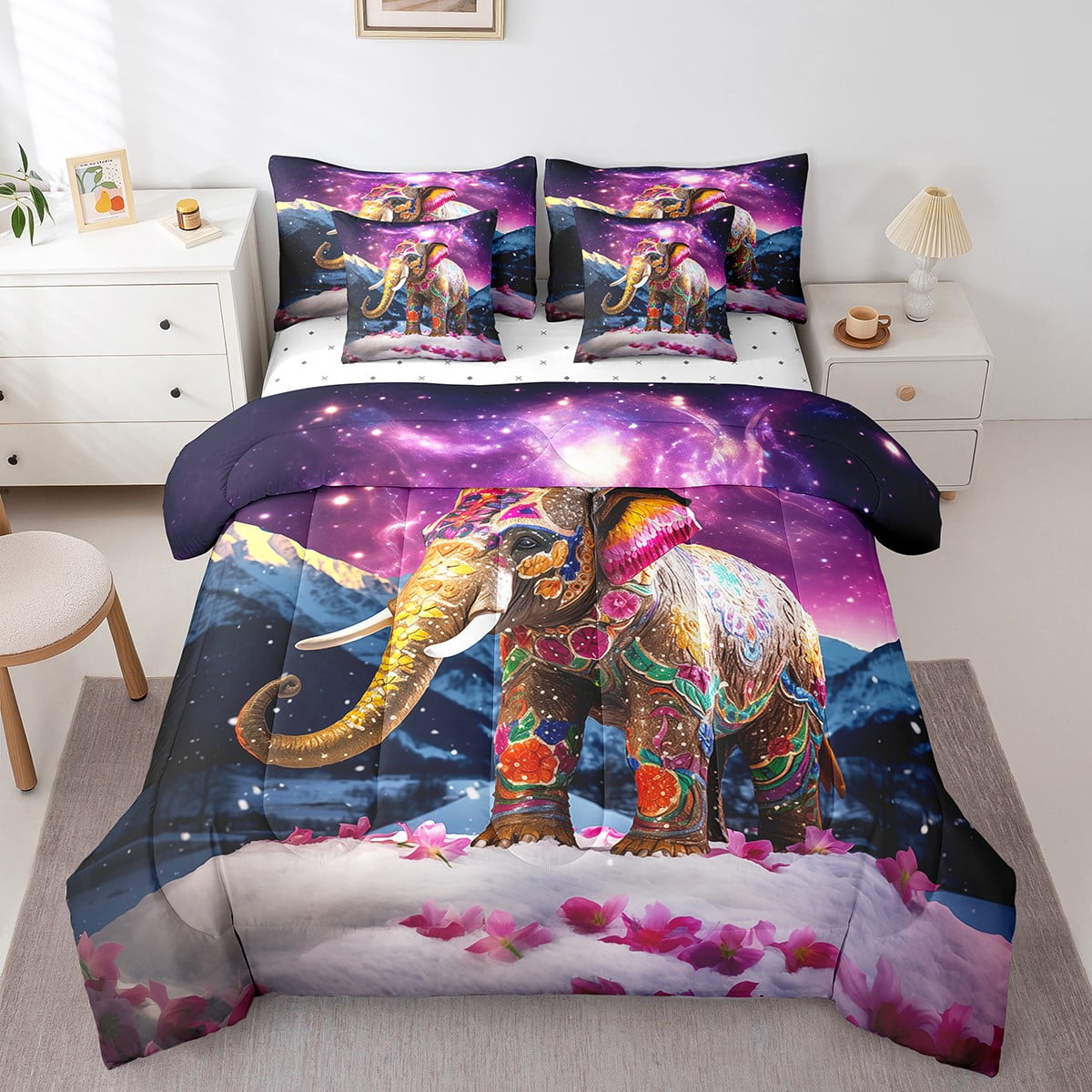 Boho Elephant Full Bed in a Bag 7 Piece for Adult Women 3D Animal ...