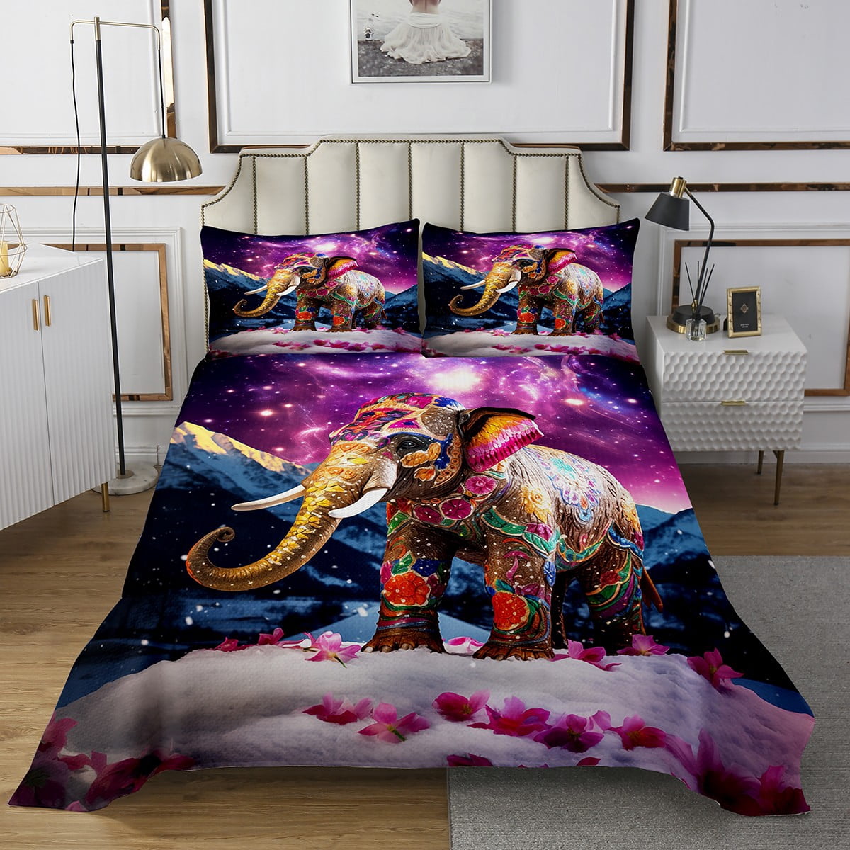 Boho Elephant Full Quilt Set for Adult Women 3D Wild Animal Bedspread ...