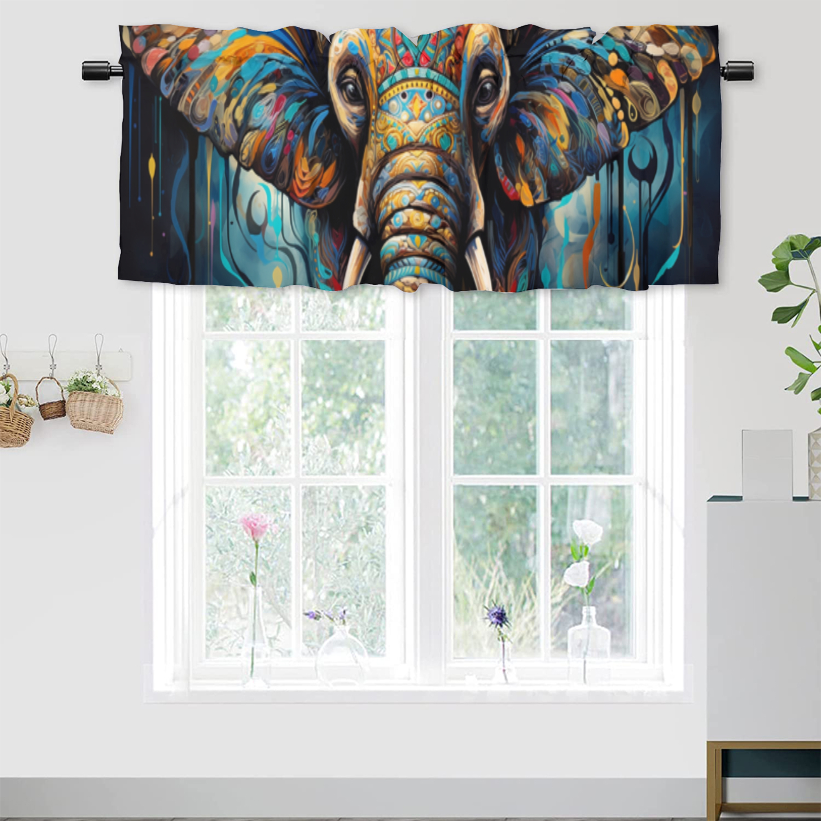 Boho Elephant Kitchen Valances African Wild Animal Ethnic Wildlife ...