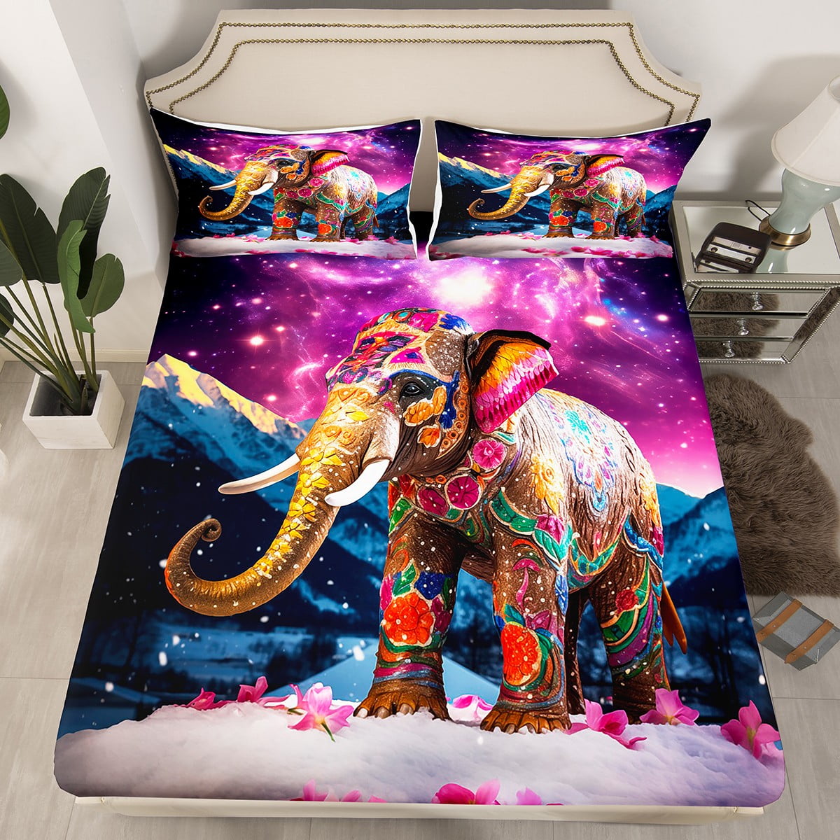 Boho Elephant Queen Bed Sheets for Adult Women 3D Wild Animal Fitted ...