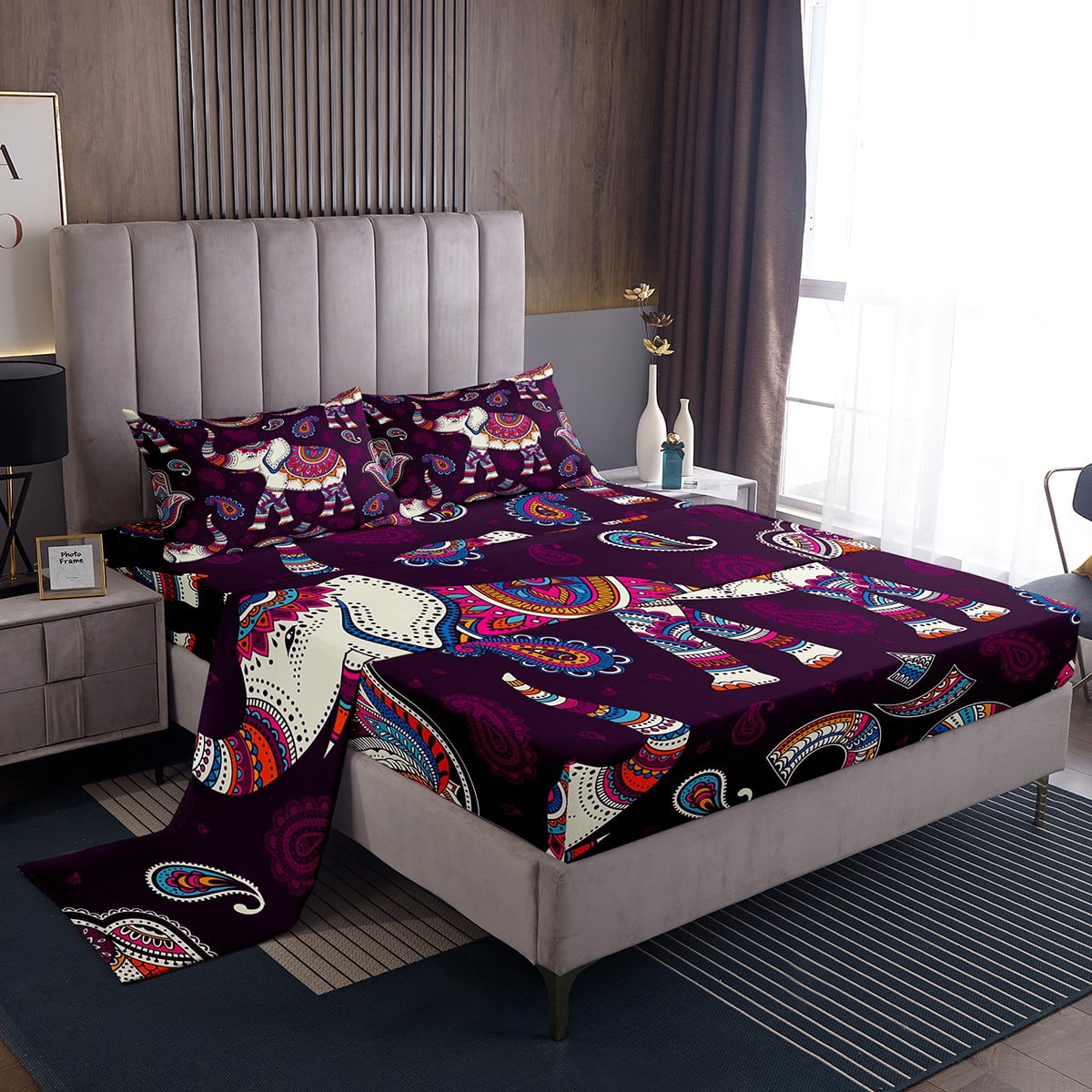 Boho Elephant Sheet Set , Bohemian Indian Style Bed Sheets Set Tribal ...