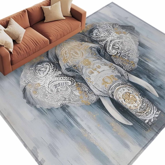 Boho Elephant Washable Living Room Rugs 6'x9', Floral Pattern Animal ...