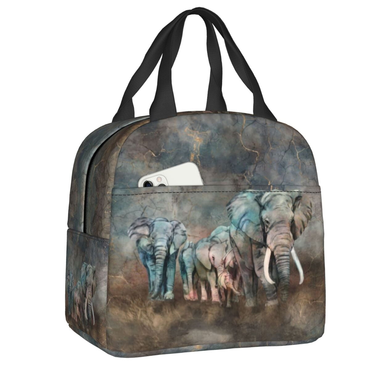 Boho Elephants Sunset Pattern Insulated Lunch Bag Women Animals Boheme ...