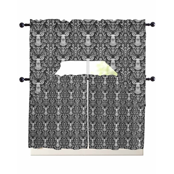 Boho Elk Flower Kitchen Curtains Set for Windows 3 Piece Cafe Curtains ...