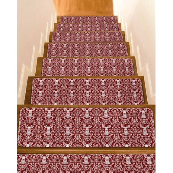 Boho Elk Flower Non-Slip Stair Treads for Wooden Steps, 7 Pack-8x30in ...