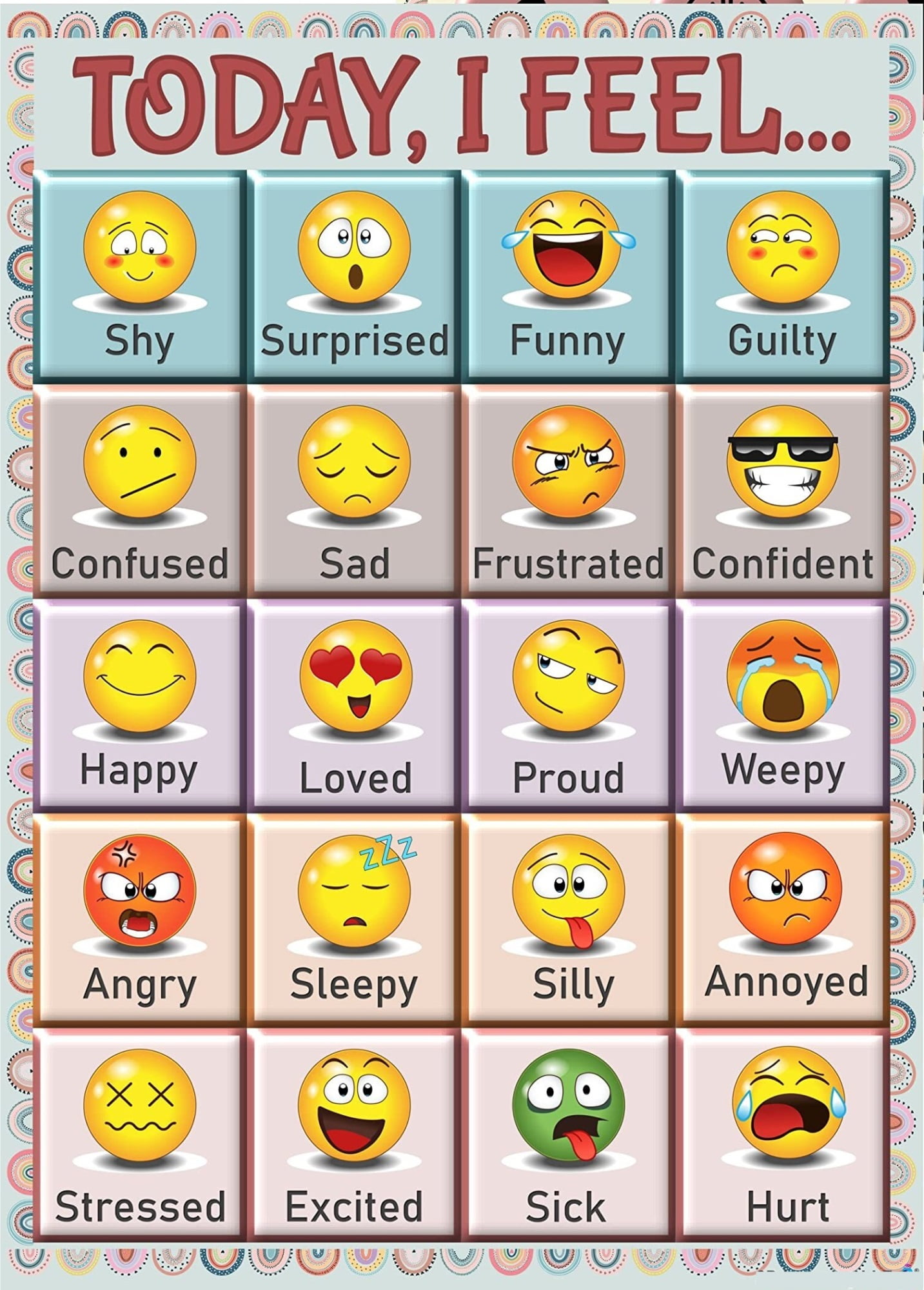 Boho Emoji Feelings Posters Emotions Chart, Educational Classroom ...