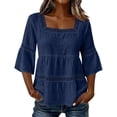 Boho Empire Waist Tops for Women Cotton Linen 3/4 Sleeve Lace Trim ...