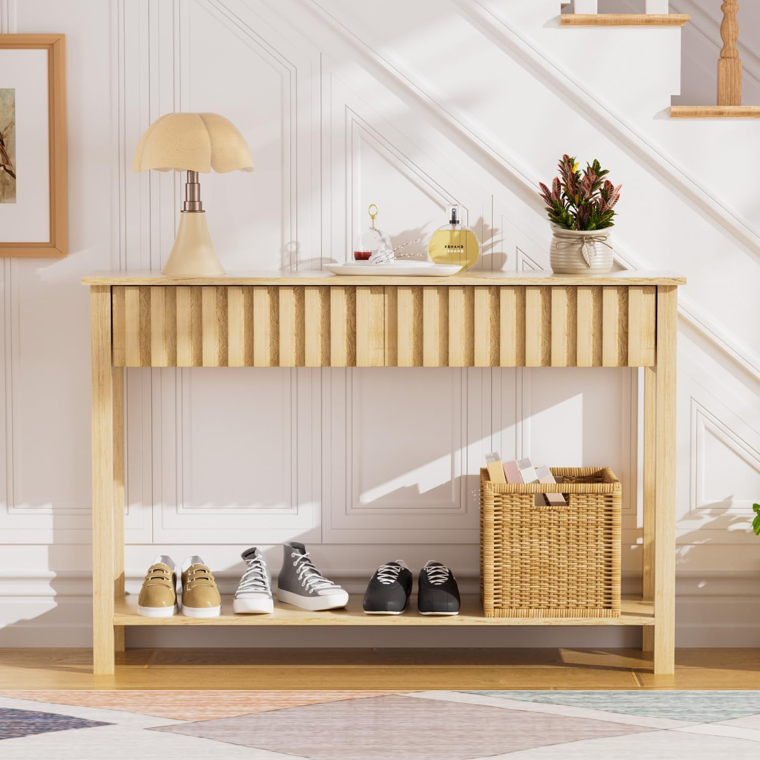 Boho Entryway Console Table with 2 Fluted Drawers and Shelf, 47.2 Inch ...