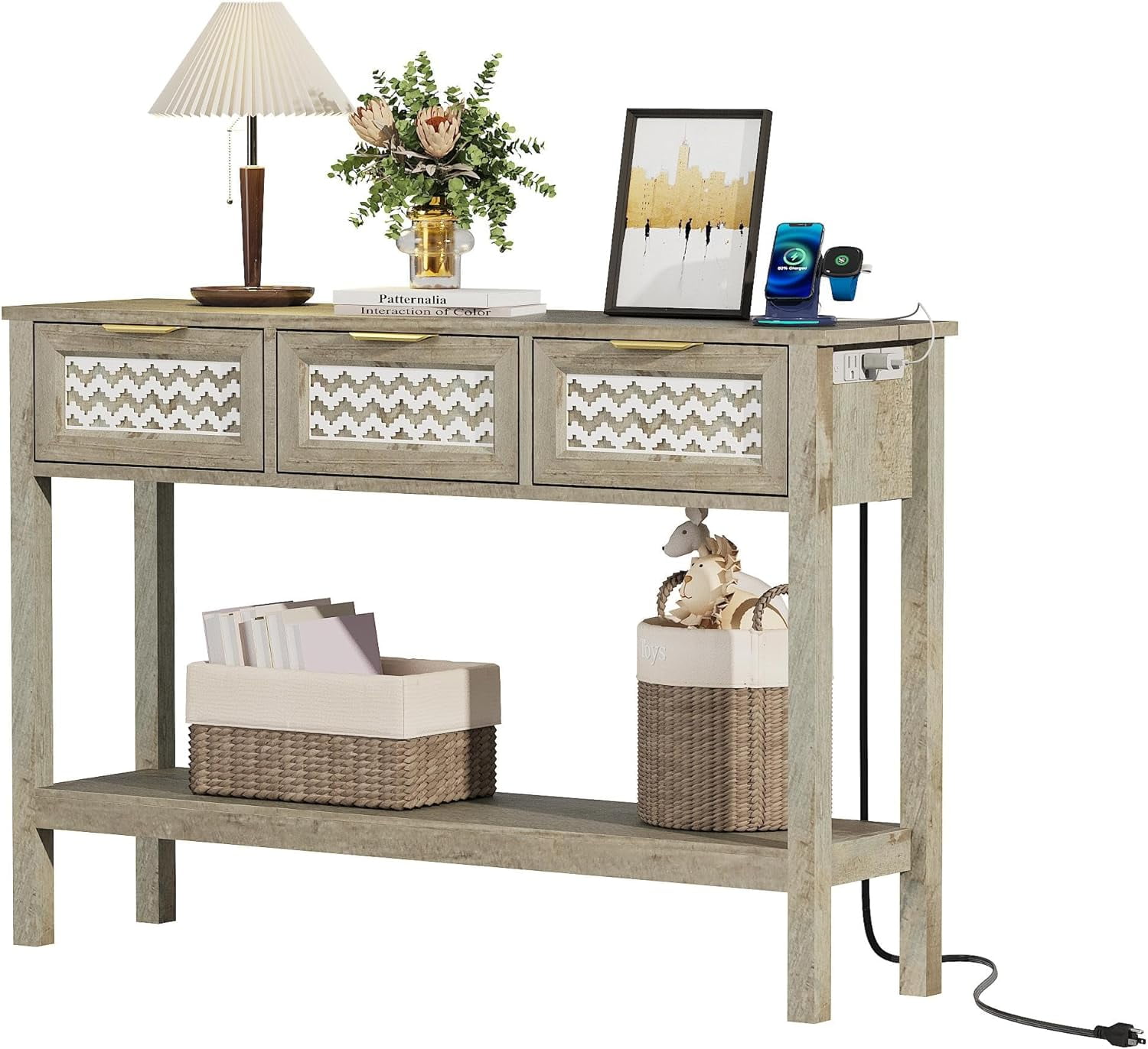 Boho Entryway Table, Rattan Console Table, Wood Entryway Console, Long ...
