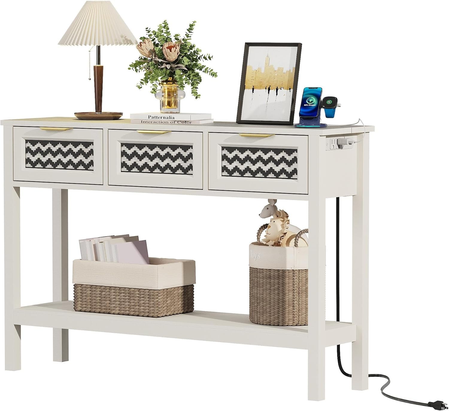 Boho Entryway Table, Rattan Console Table, Wood Entryway Console, Long ...