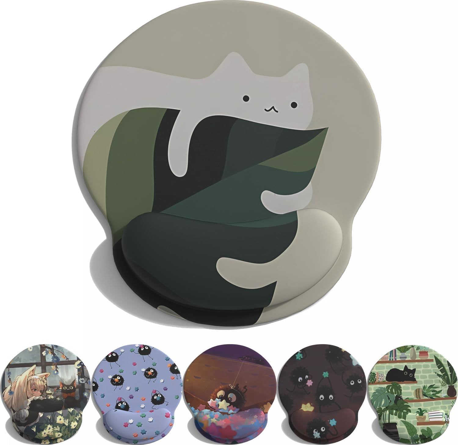 Boho Ergonomic Mouse Pad Gray Green Wrist Support,Beautiful White Cat ...