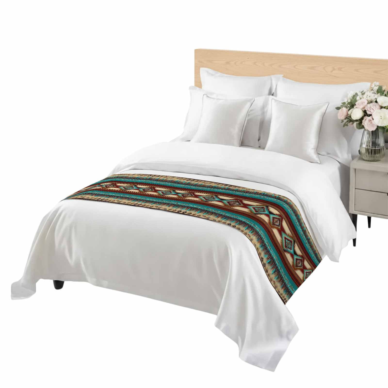 Boho Ethic Bed Runner Twin Size Western Aztec Tribal Teal Brown Diamond ...