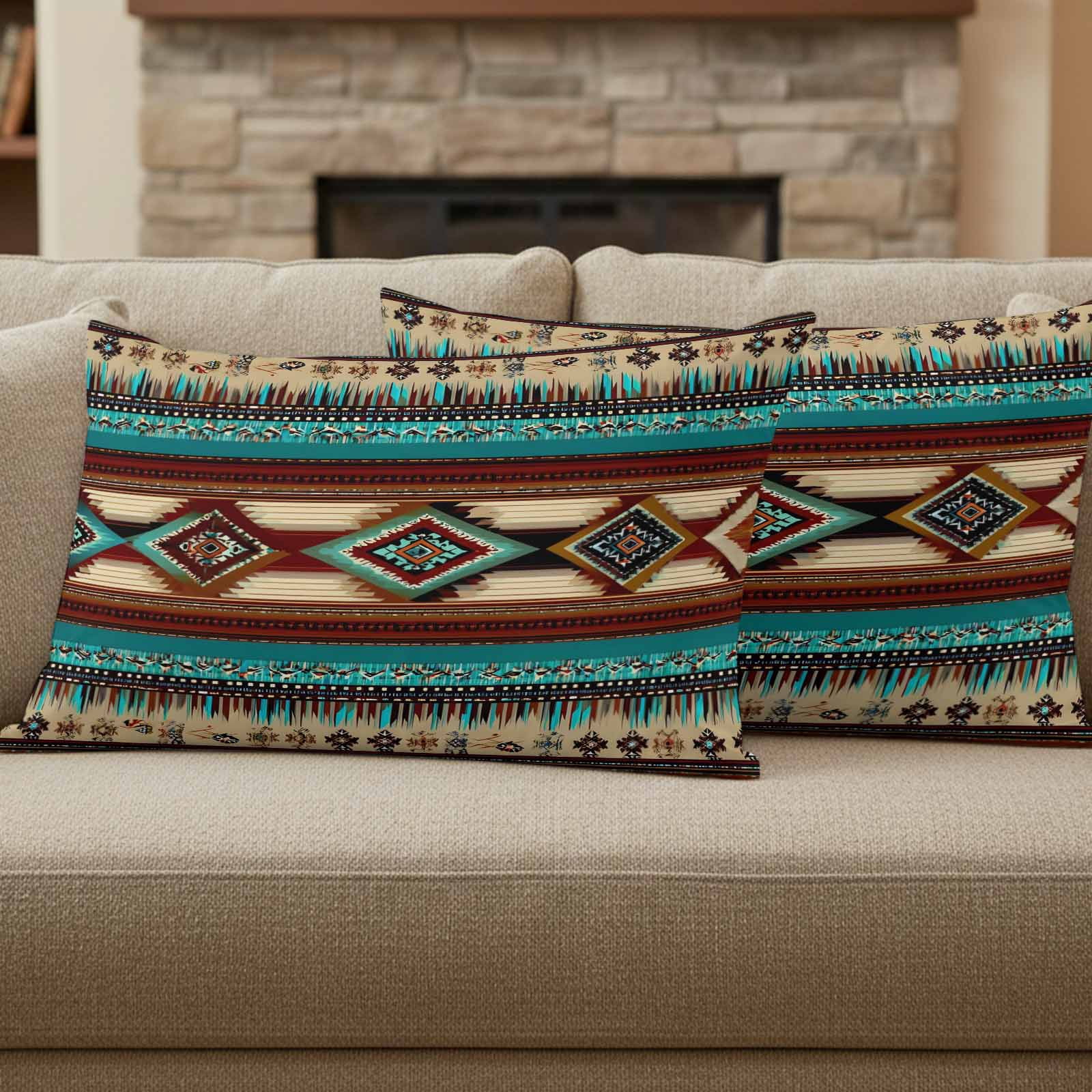 Boho Ethic Pillow Covers Set of 2, Western Aztec Tribal Teal Brown ...