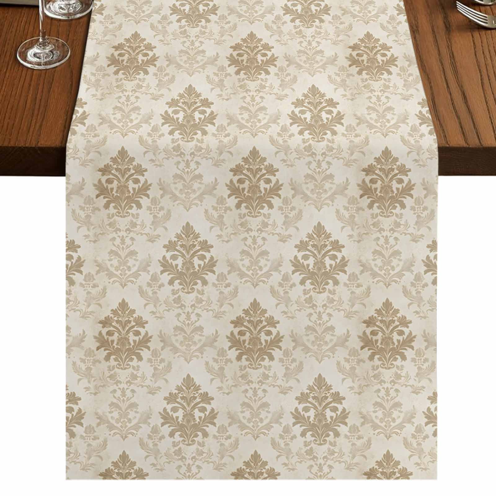 Boho Ethnic 120 Inch Table Runner, Brown Neutral Aesthetic Abstract ...