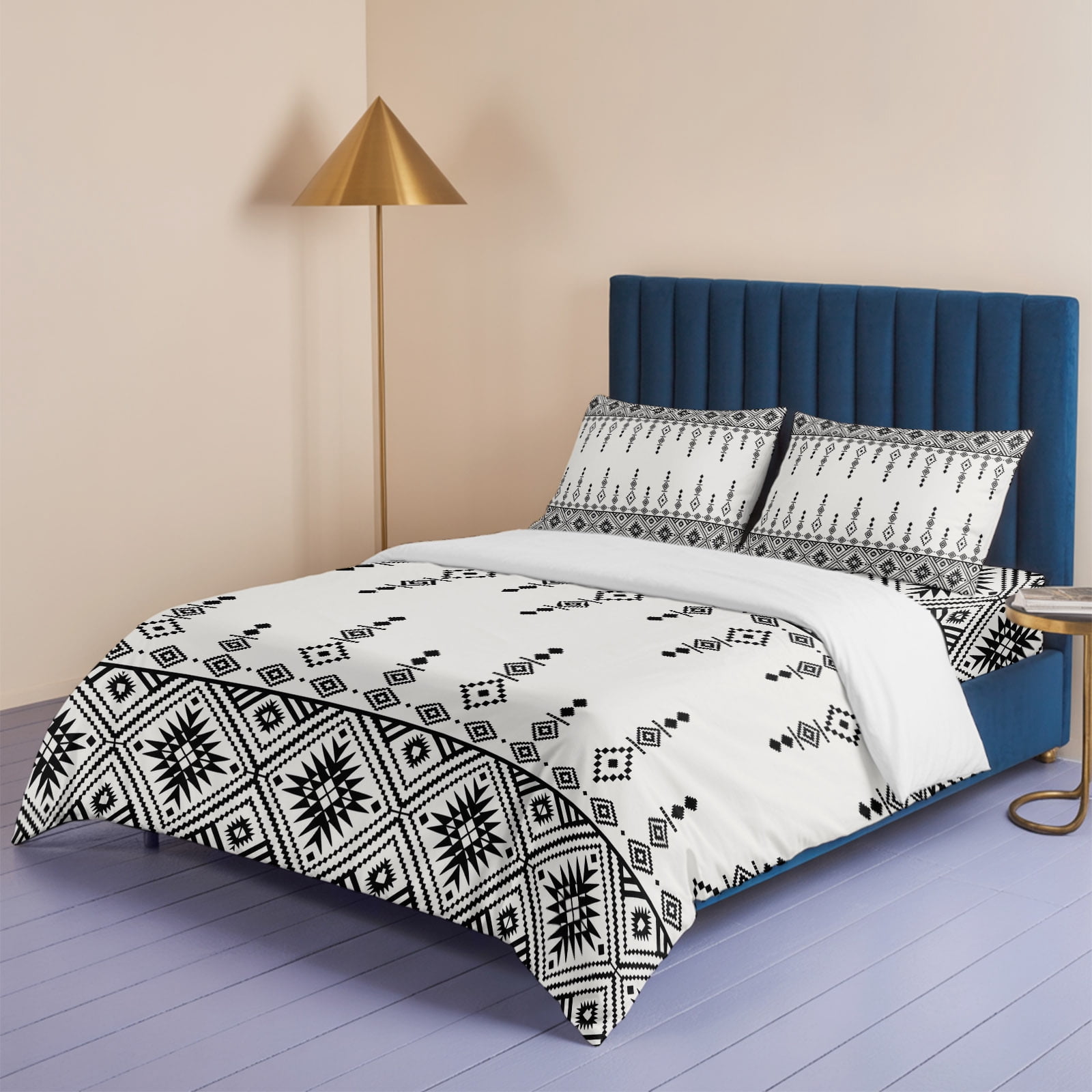 Boho Ethnic Abstract Style Queen Size Bed Set,Black White Geometric ...