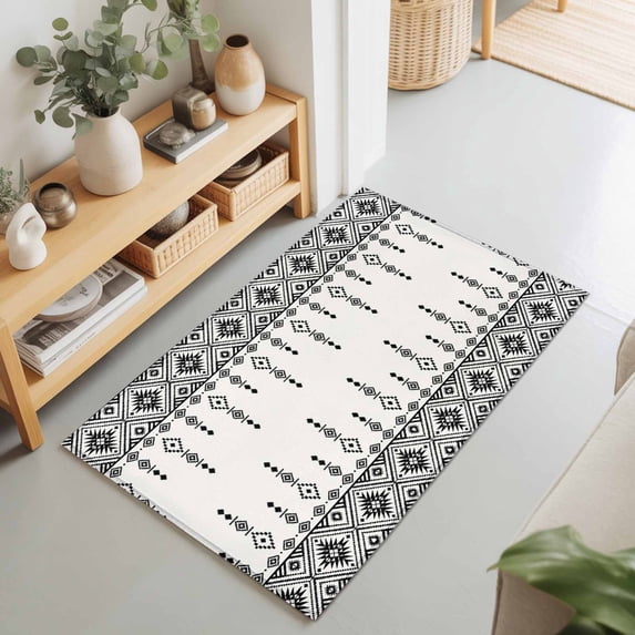 Boho Ethnic Abstract Style Rectangle Rug 2'x3' Black White Geometric ...