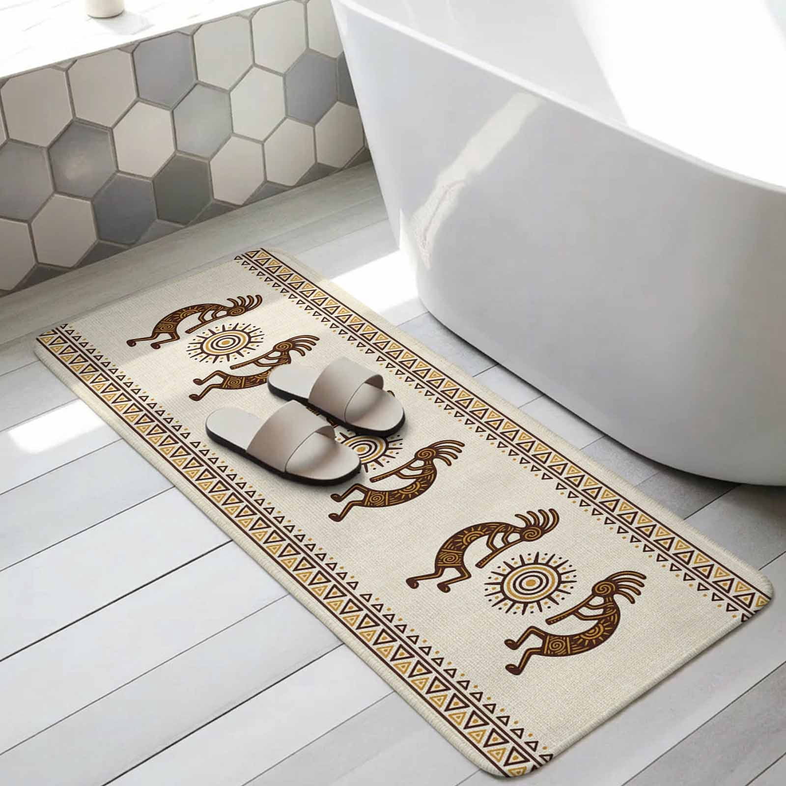 Boho Ethnic Bathroom Runner Rugs Non Slip Washable Absorbent Narrow ...