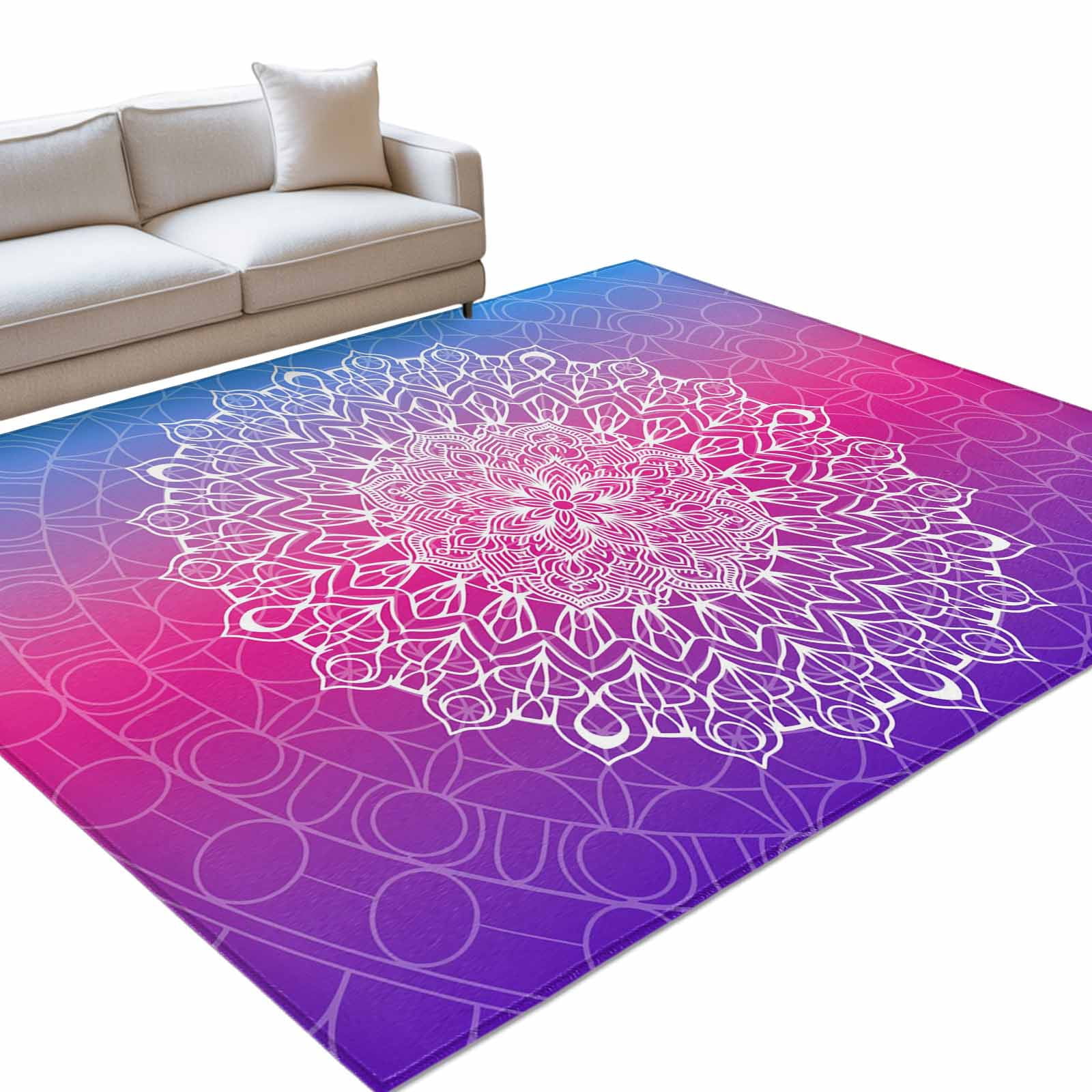 Boho Ethnic Blossom Floral Area Rug, Decor Gradient Texture Non-Slip ...