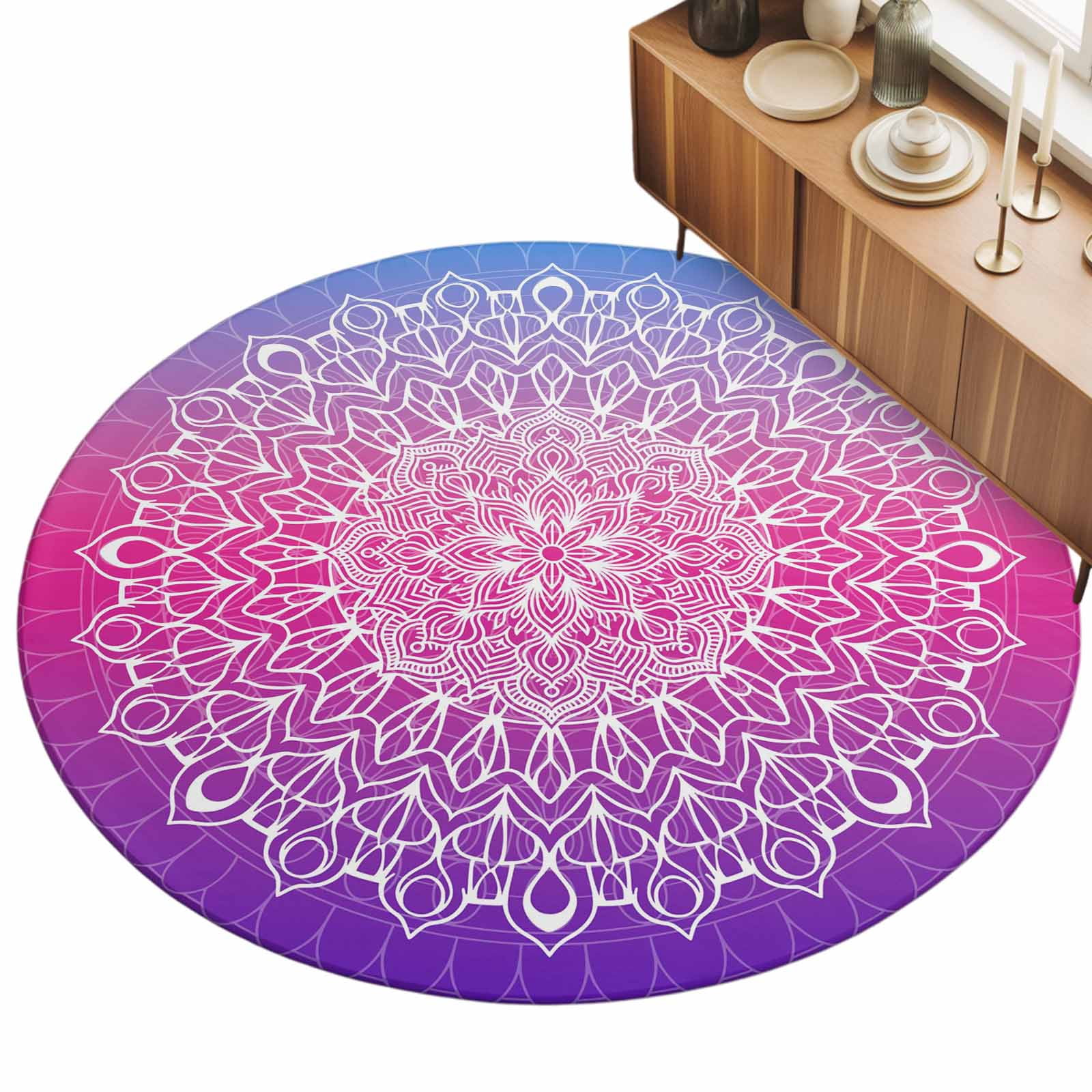 Boho Ethnic Blossom Floral Area Rug, Decor Gradient Texture Non-Slip ...