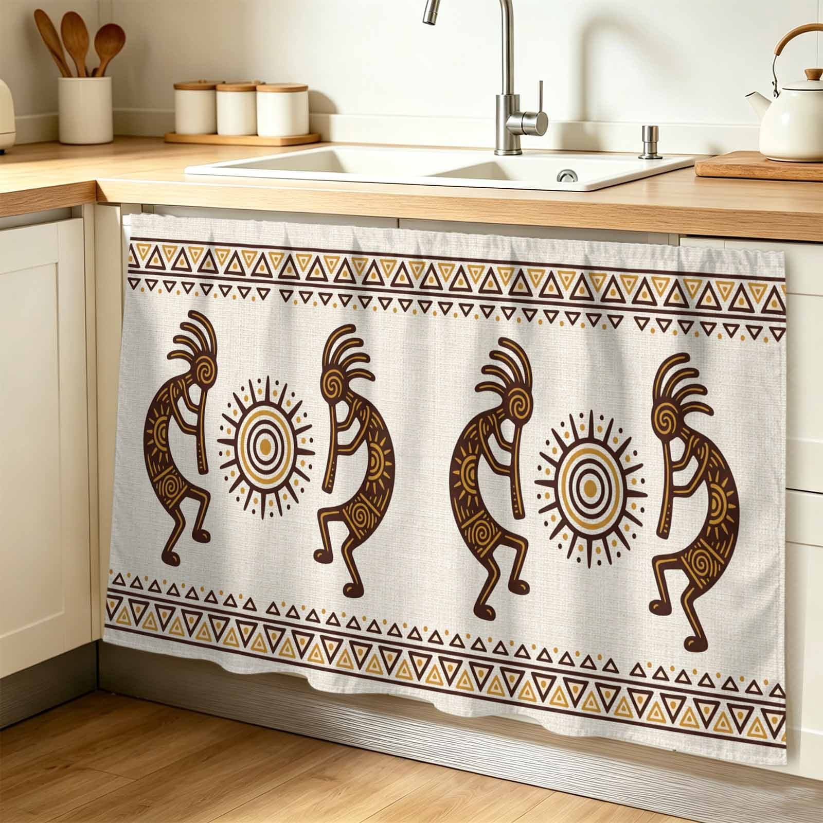 Boho Ethnic Cabinet Curtains for Shelves, Orange Ancient Southwest ...