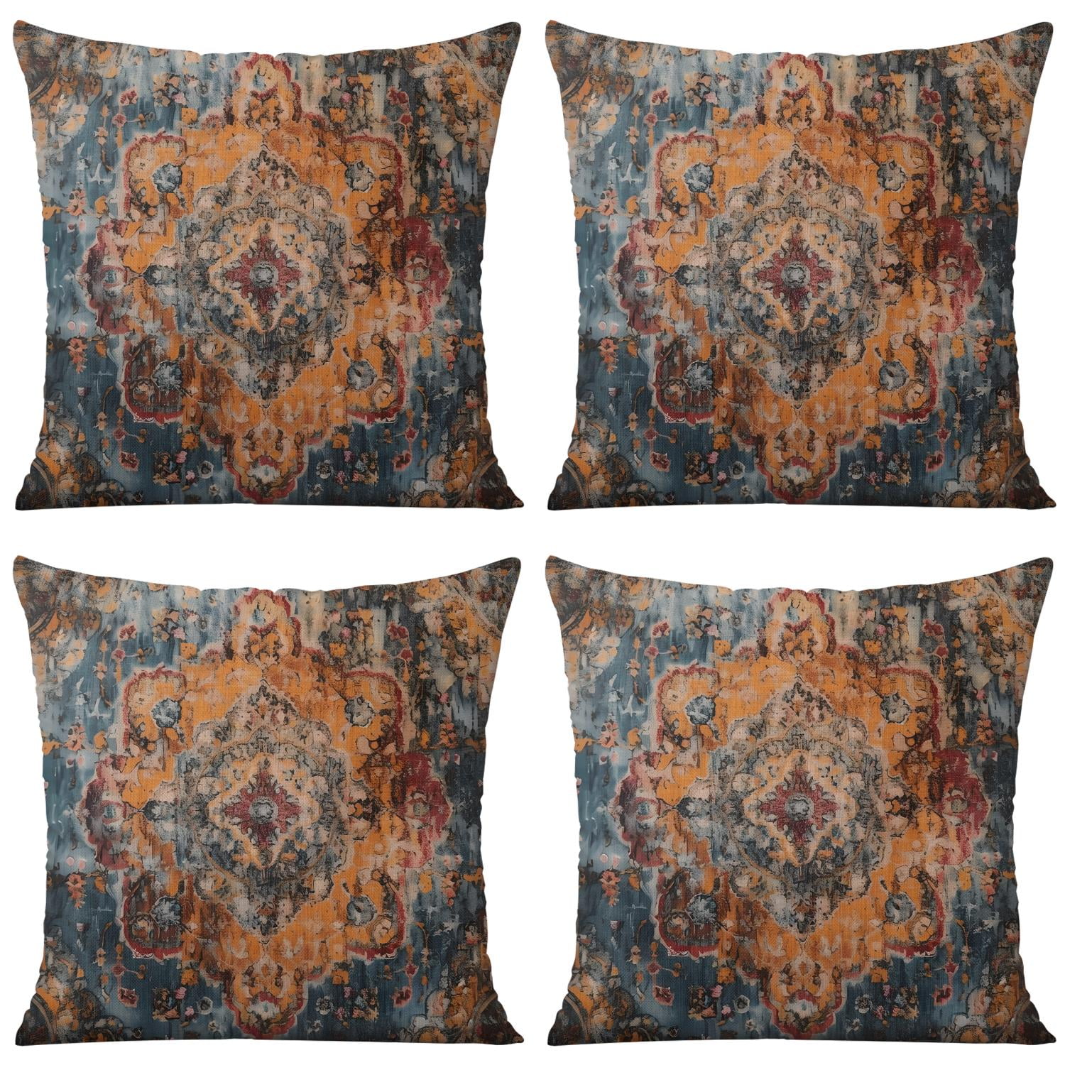 Boho Ethnic Design Bohemia Orange Blue Carpet Pattern Farmhouse Throw ...