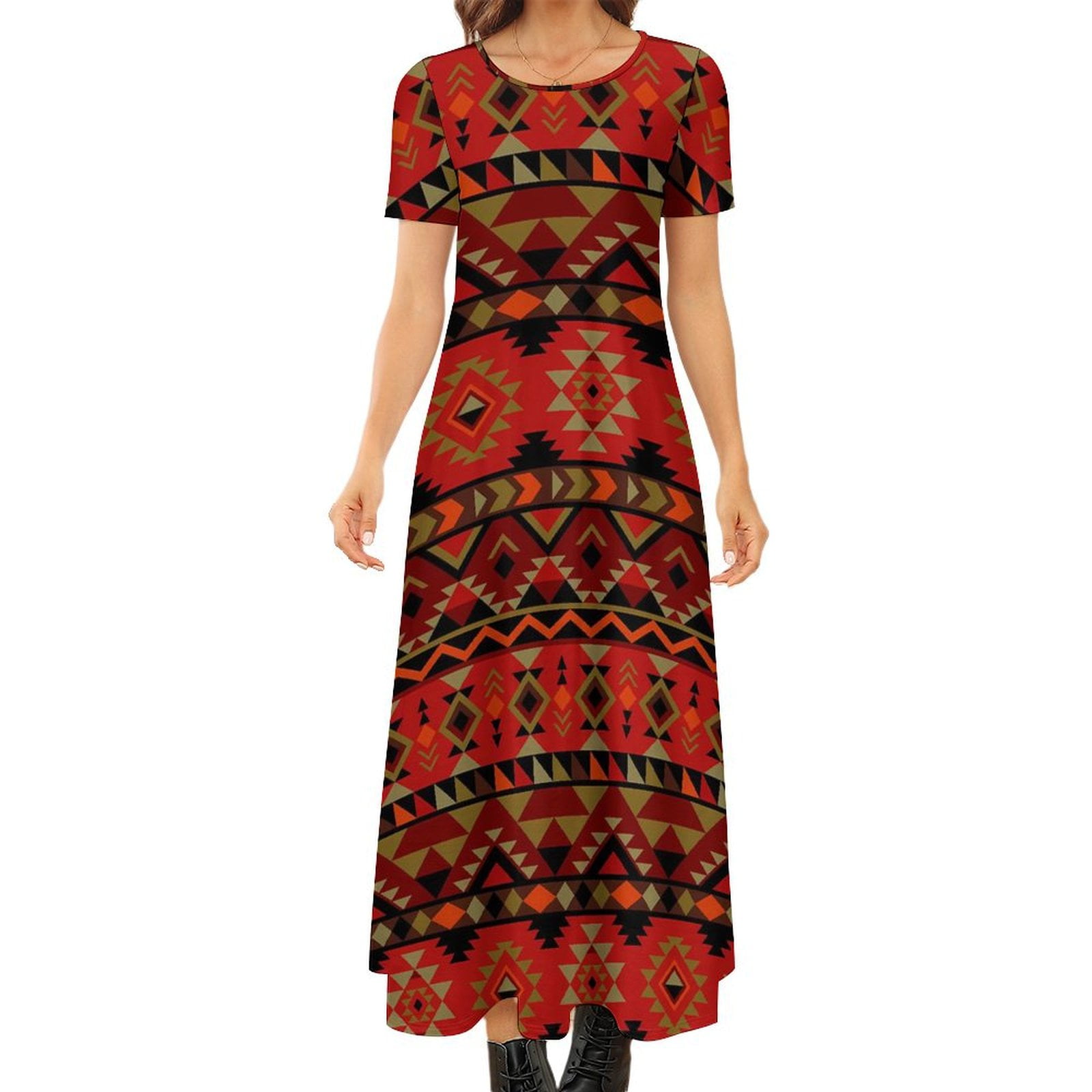 Boho Ethnic Dress Green And Yellow Korean Fashion Boho Beach Long ...