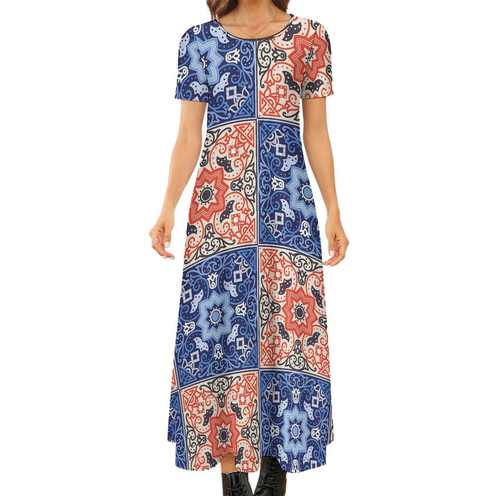 Boho Ethnic Dress Green And Yellow Korean Fashion Boho Beach Long ...