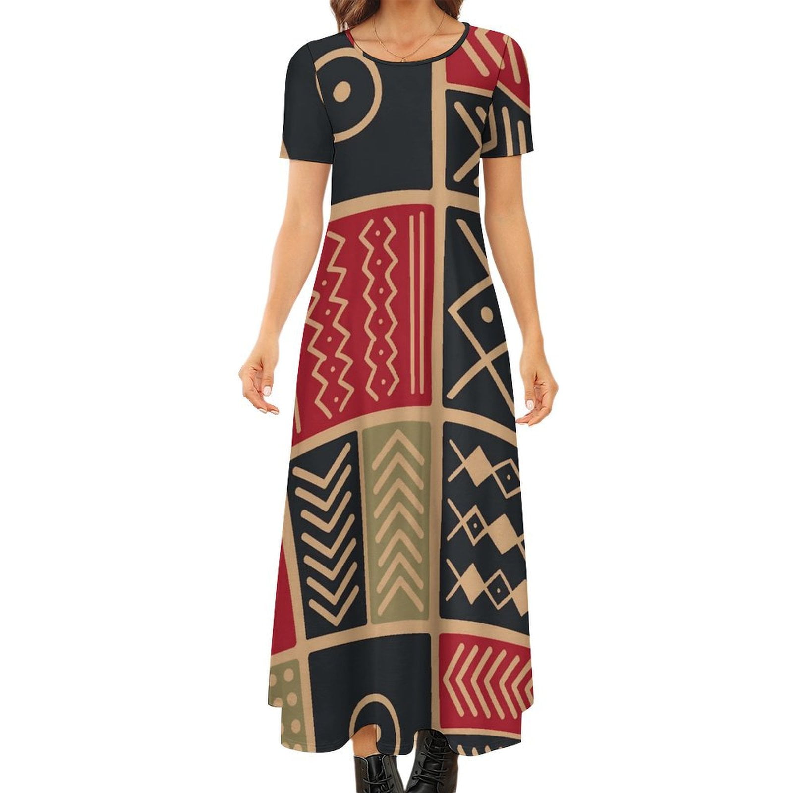 Boho Ethnic Dress Green And Yellow Korean Fashion Boho Beach Long ...