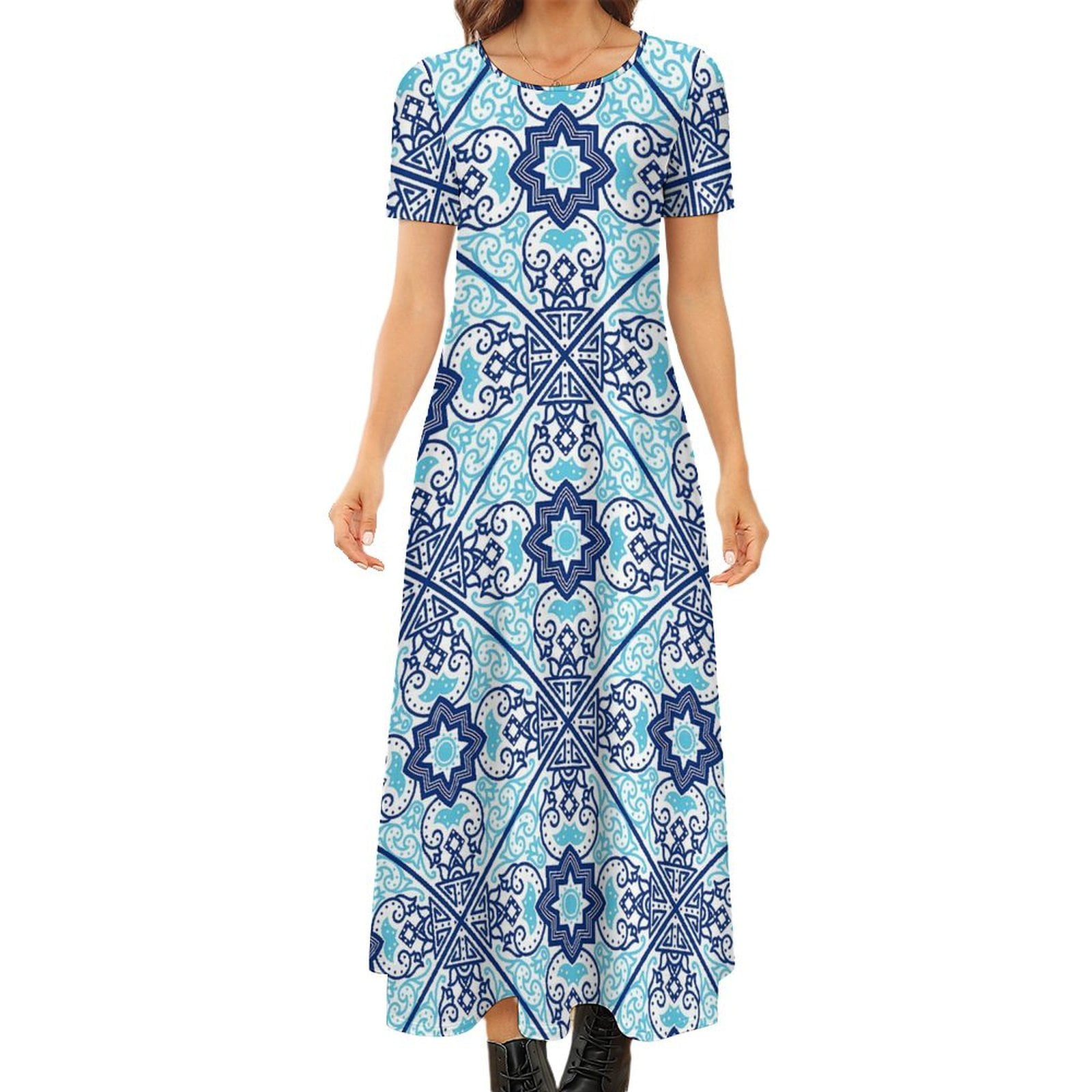 Boho Ethnic Dress Green And Yellow Korean Fashion Boho Beach Long ...