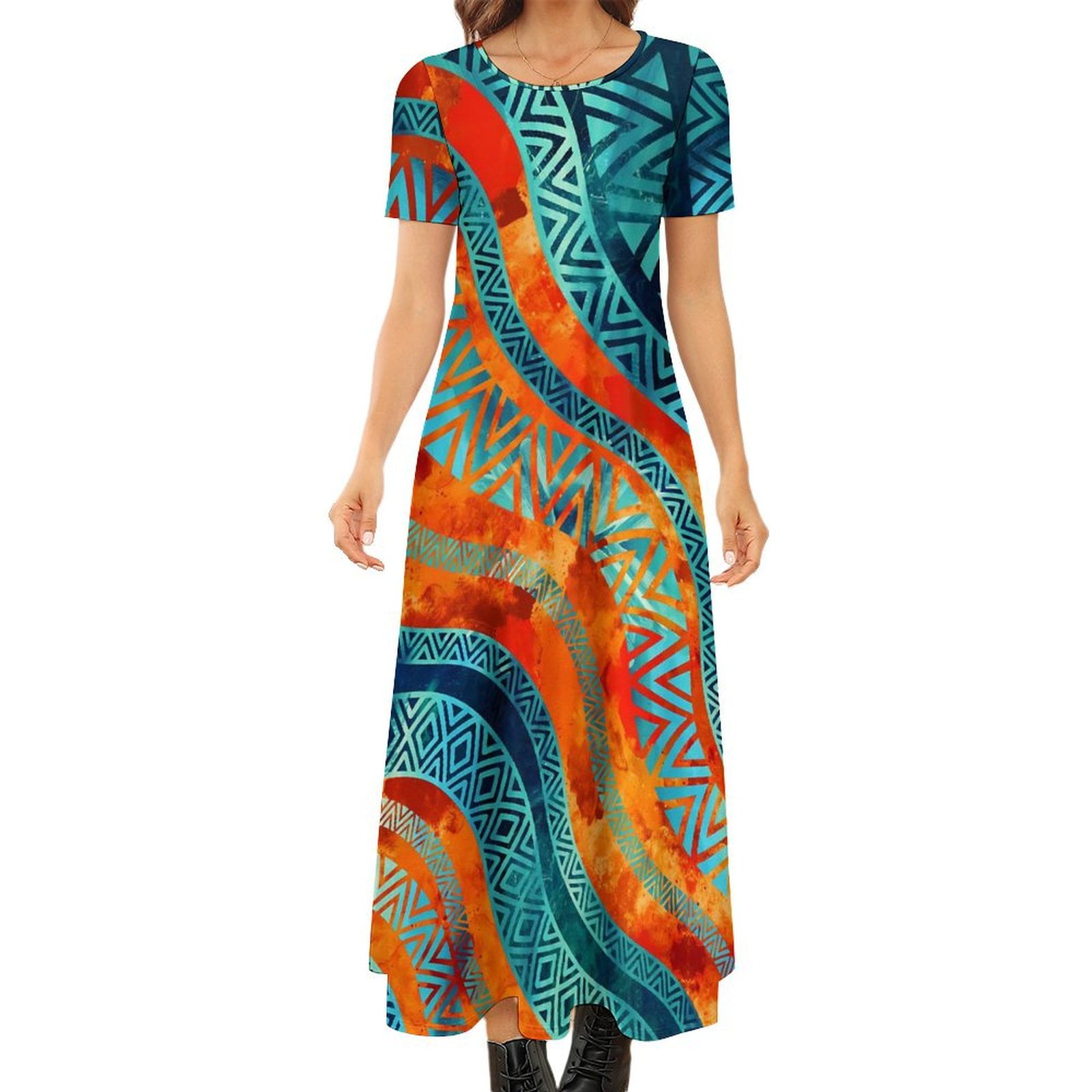 Boho Ethnic Dress Green And Yellow Korean Fashion Boho Beach Long ...