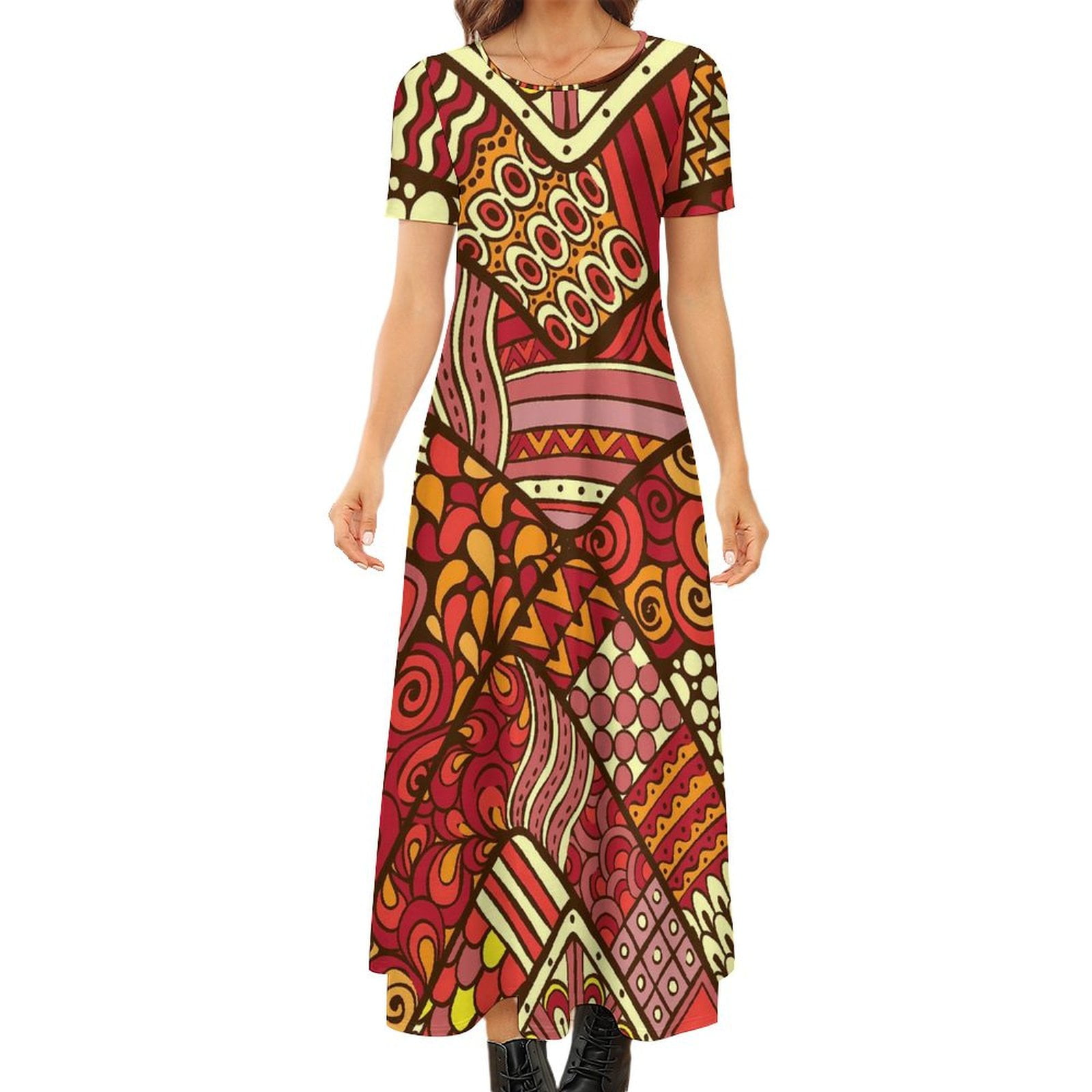 Boho Ethnic Dress Green And Yellow Korean Fashion Boho Beach Long ...