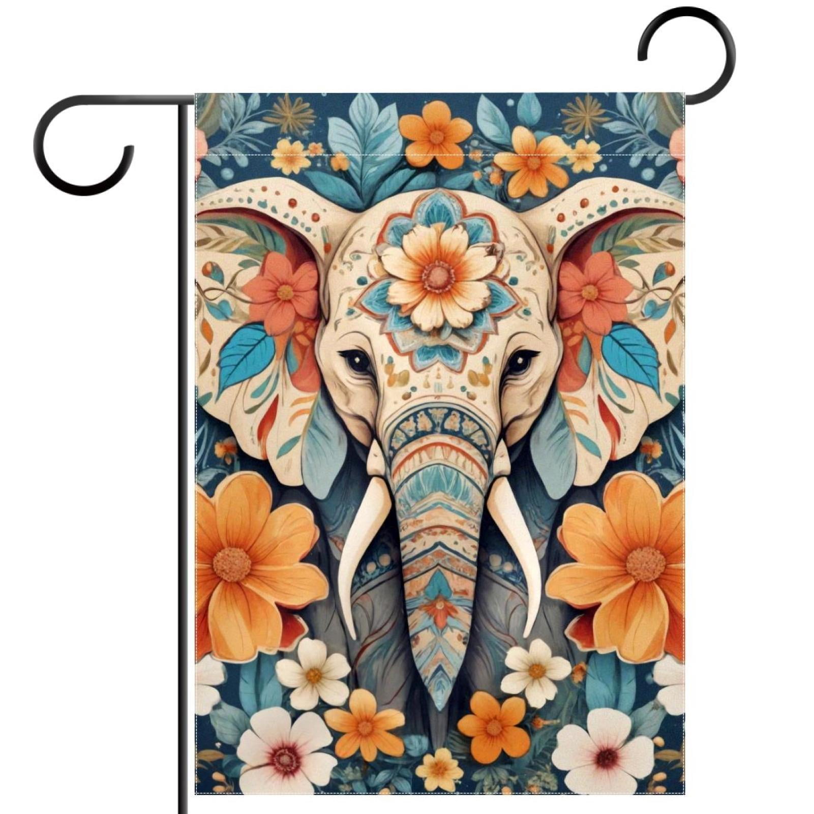 Boho Ethnic Elephant Flower Aesthetic Pattern Double Sided Garden Flag ...