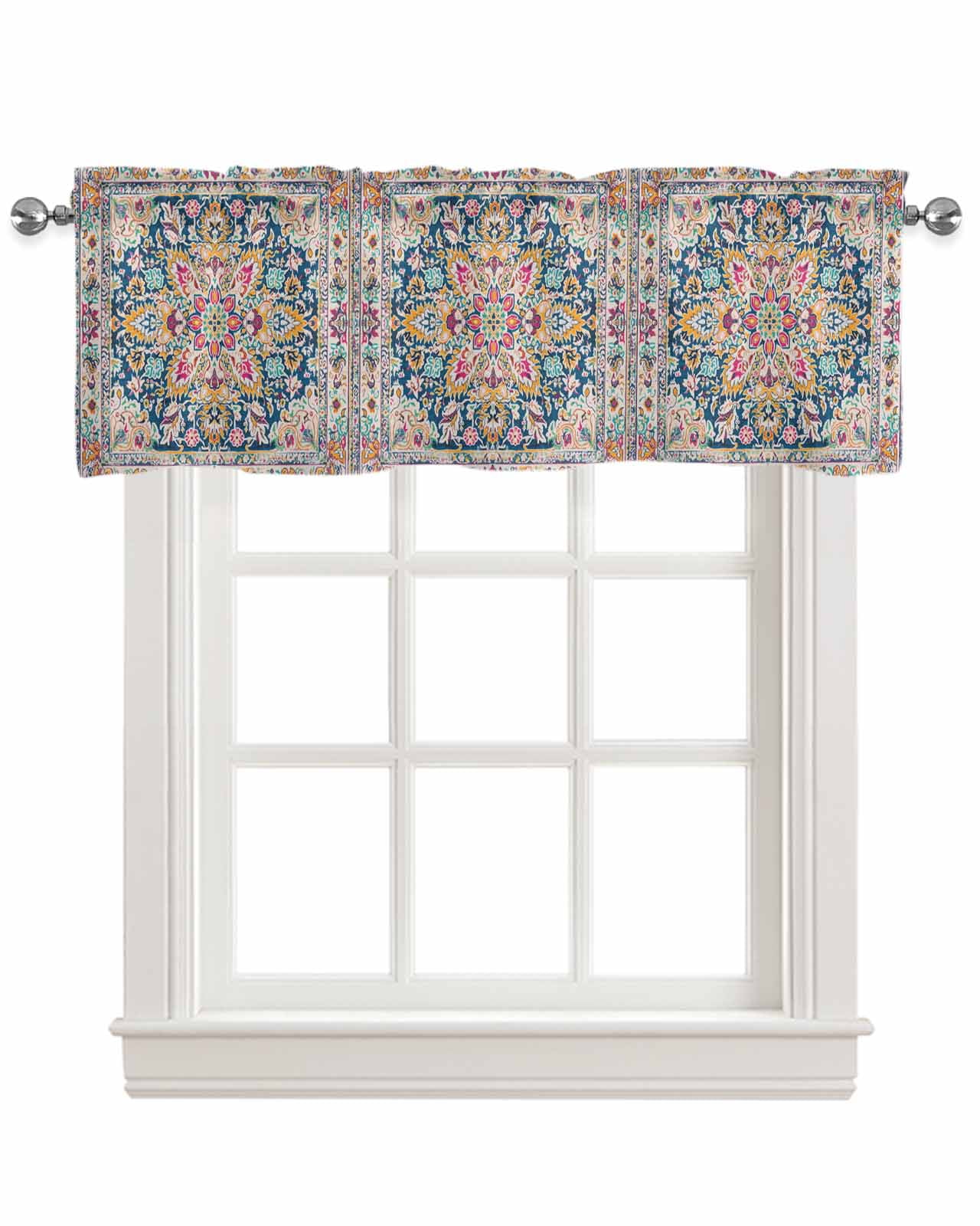 Boho Ethnic Floral Linen Curtain Valance for Bedroom/Bathroom/Kitchen ...